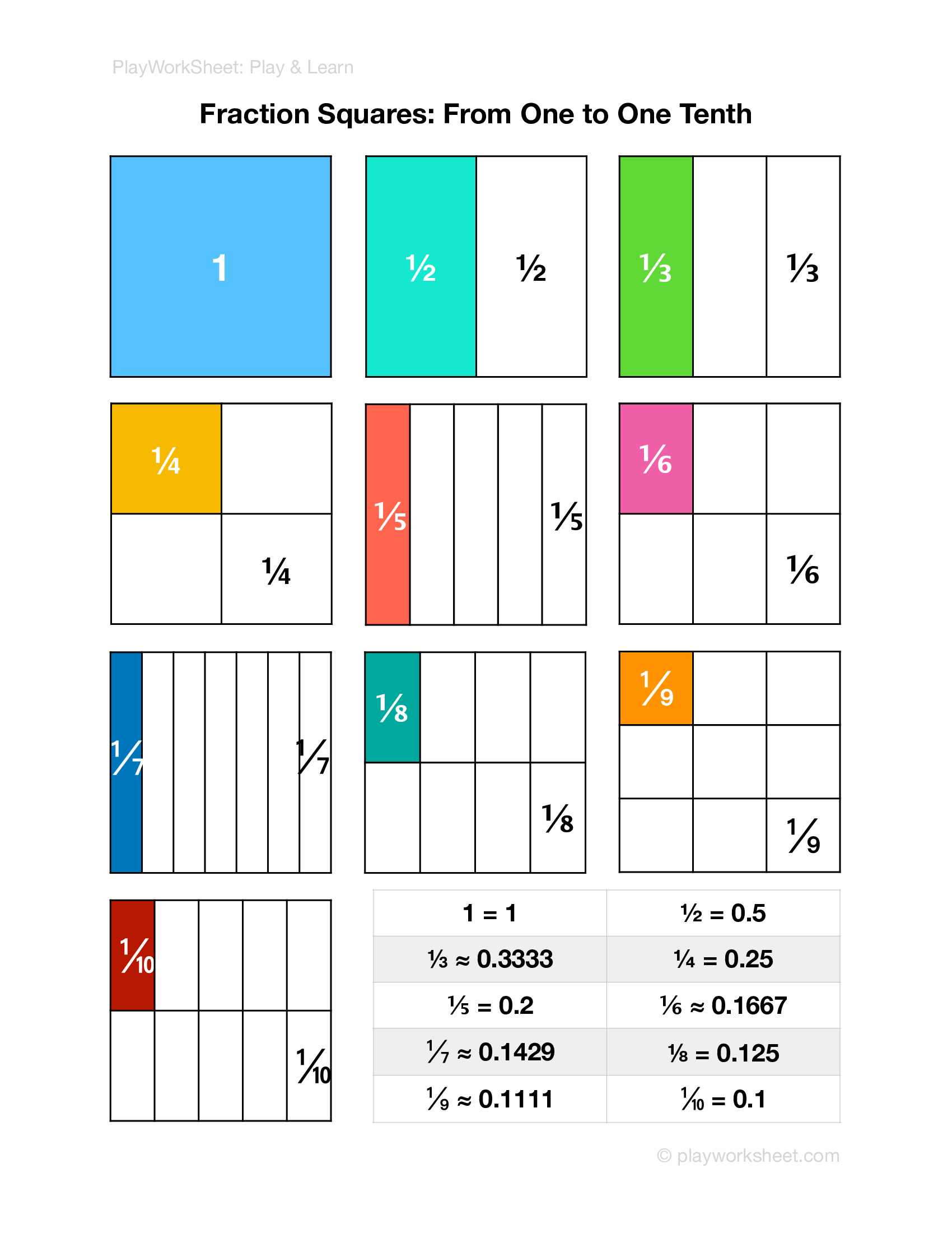 Fractions on Divided Squares | Free Printables for Kids