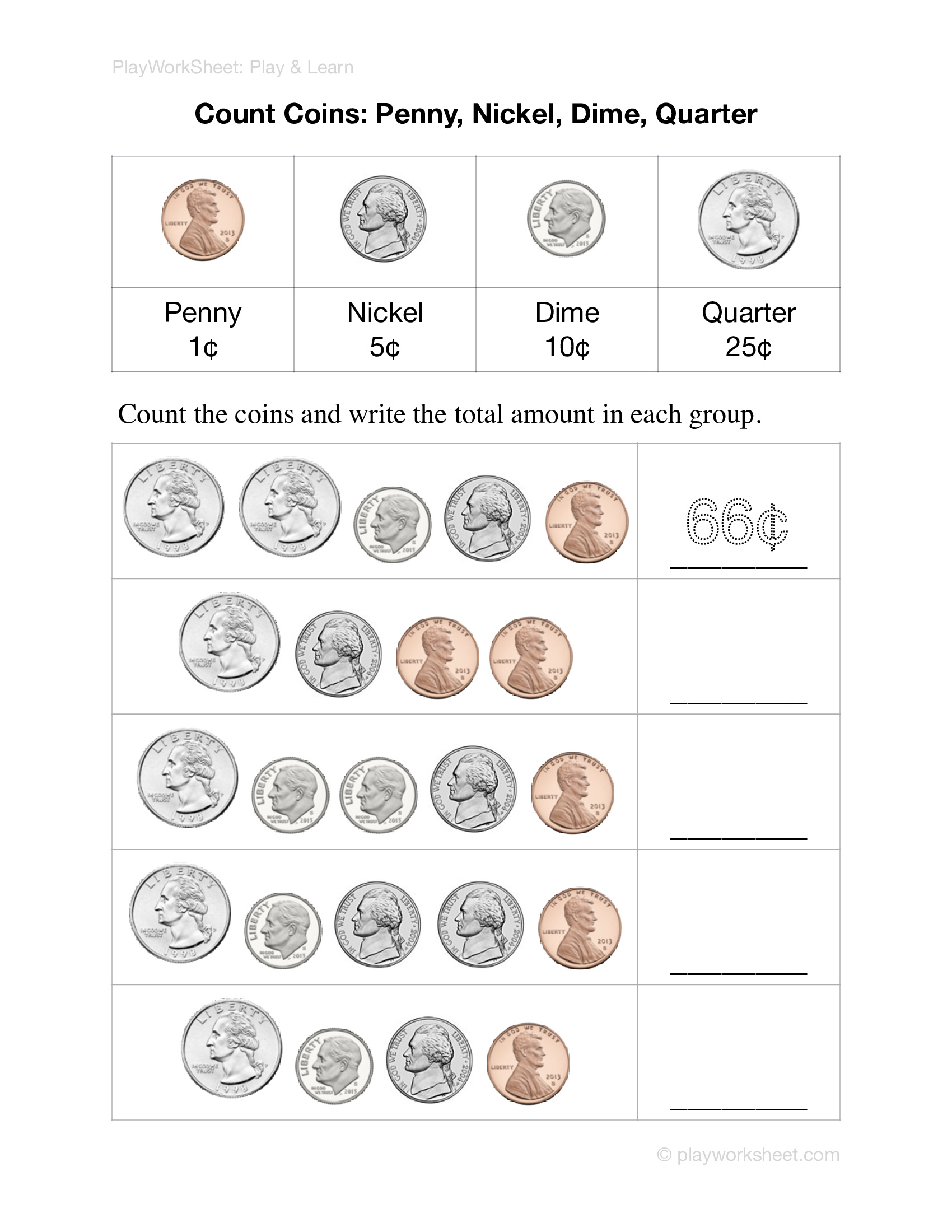 Count Coins in Cents with Penny, Nickel, Dime, and Quarter | Free ...