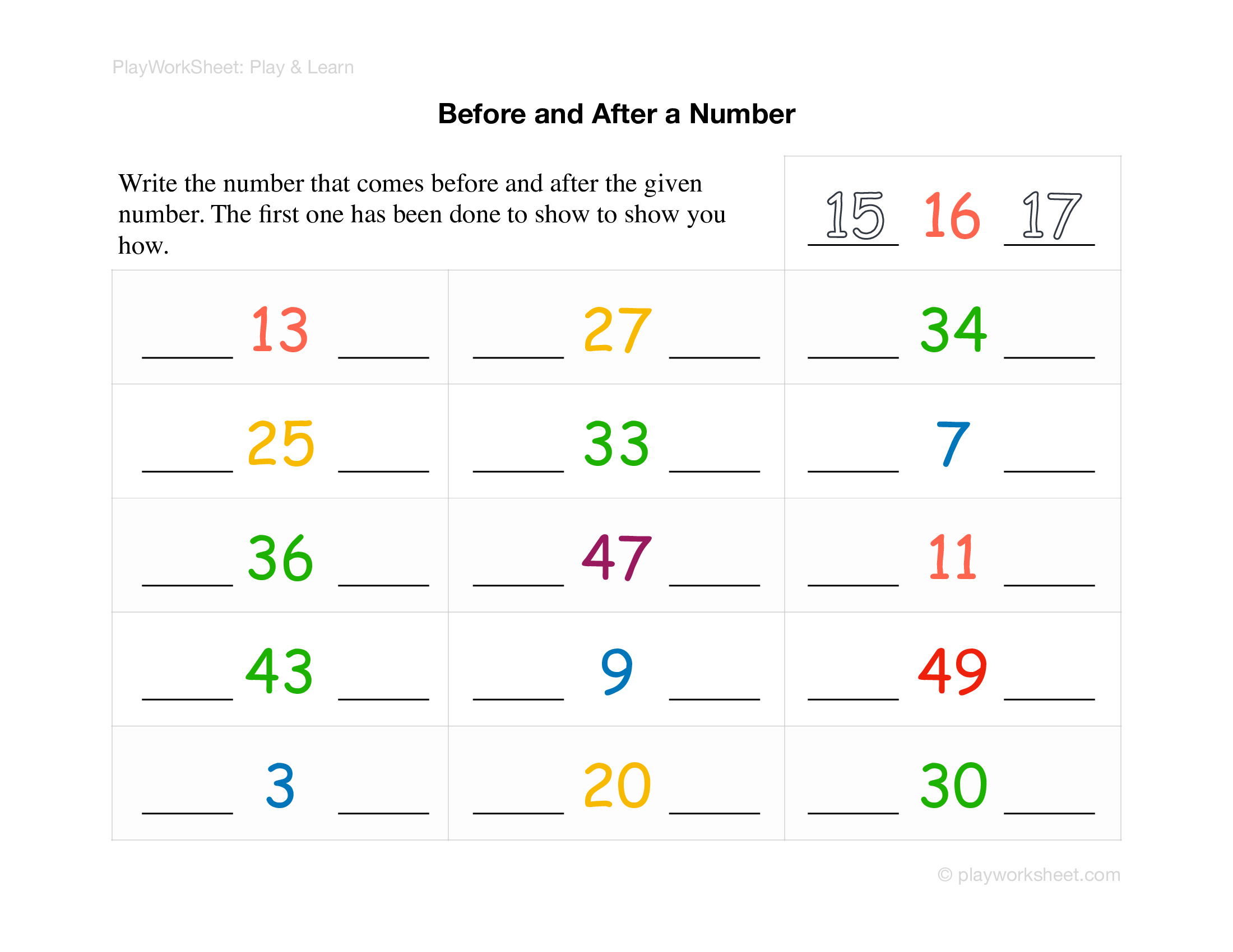 Write Numbers Before and After a Number Under 50 | Free Printables for Kids