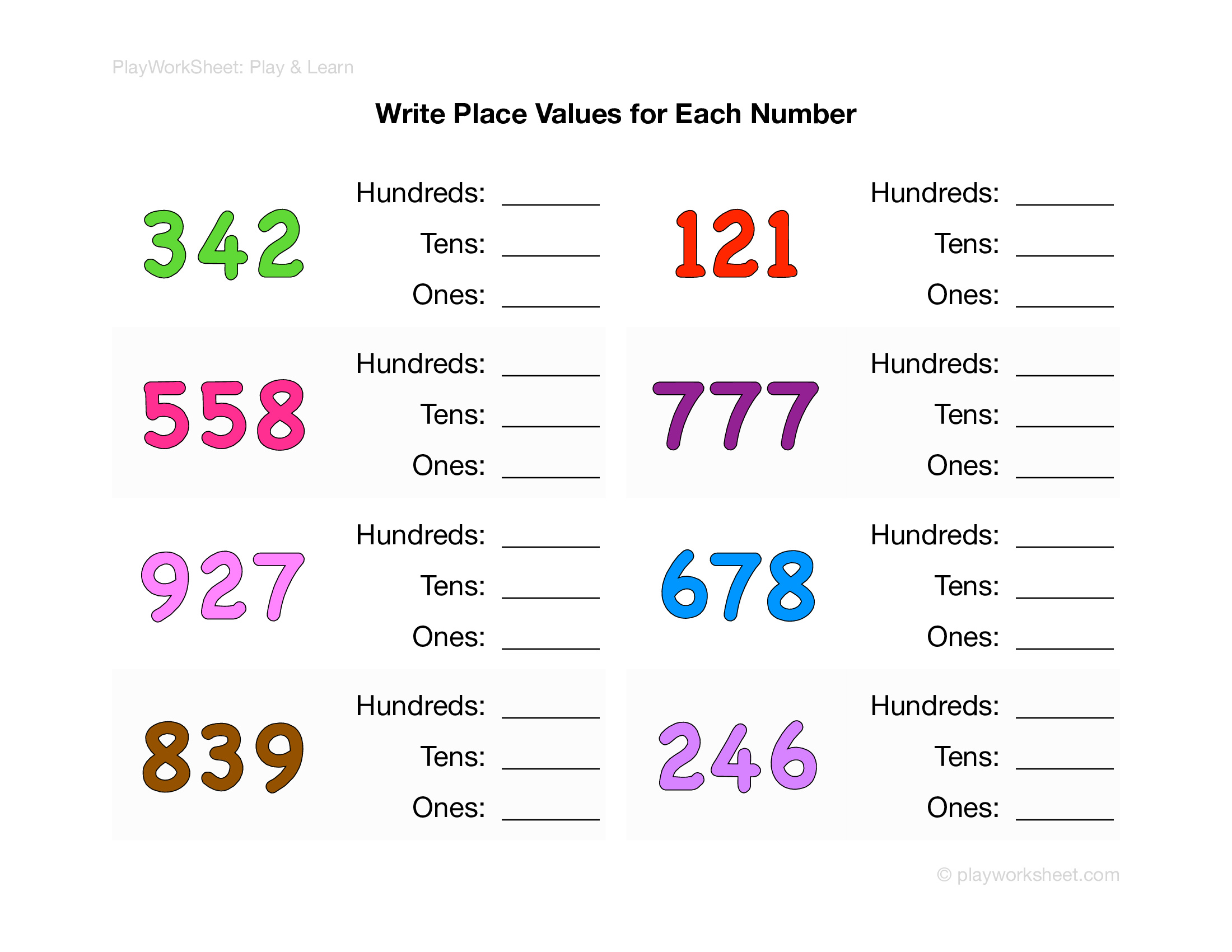 Write Place Values of Three-Digit Numbers | Free Printables for Kids