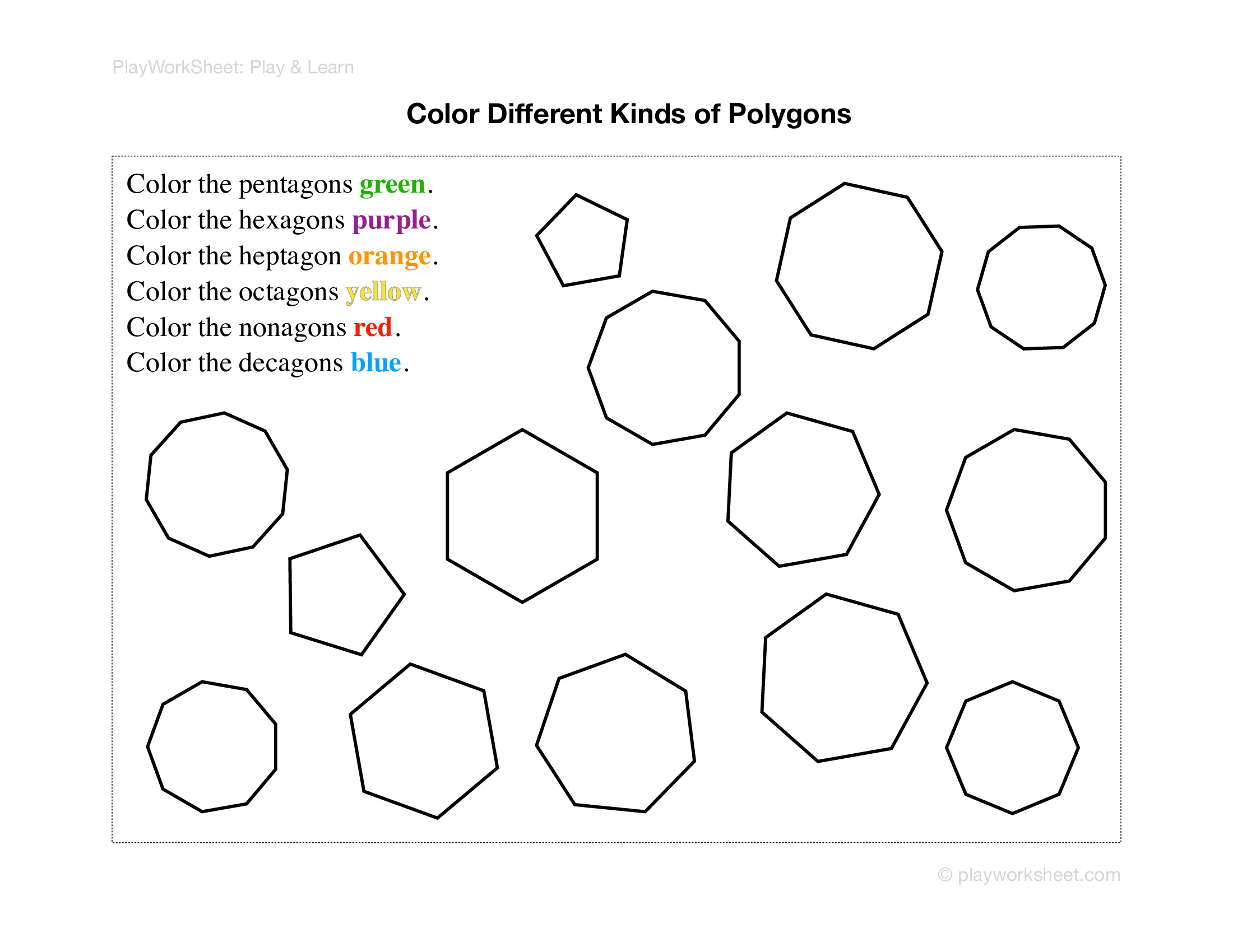 Color Different Kinds of Polygons | Free Printables for Kids
