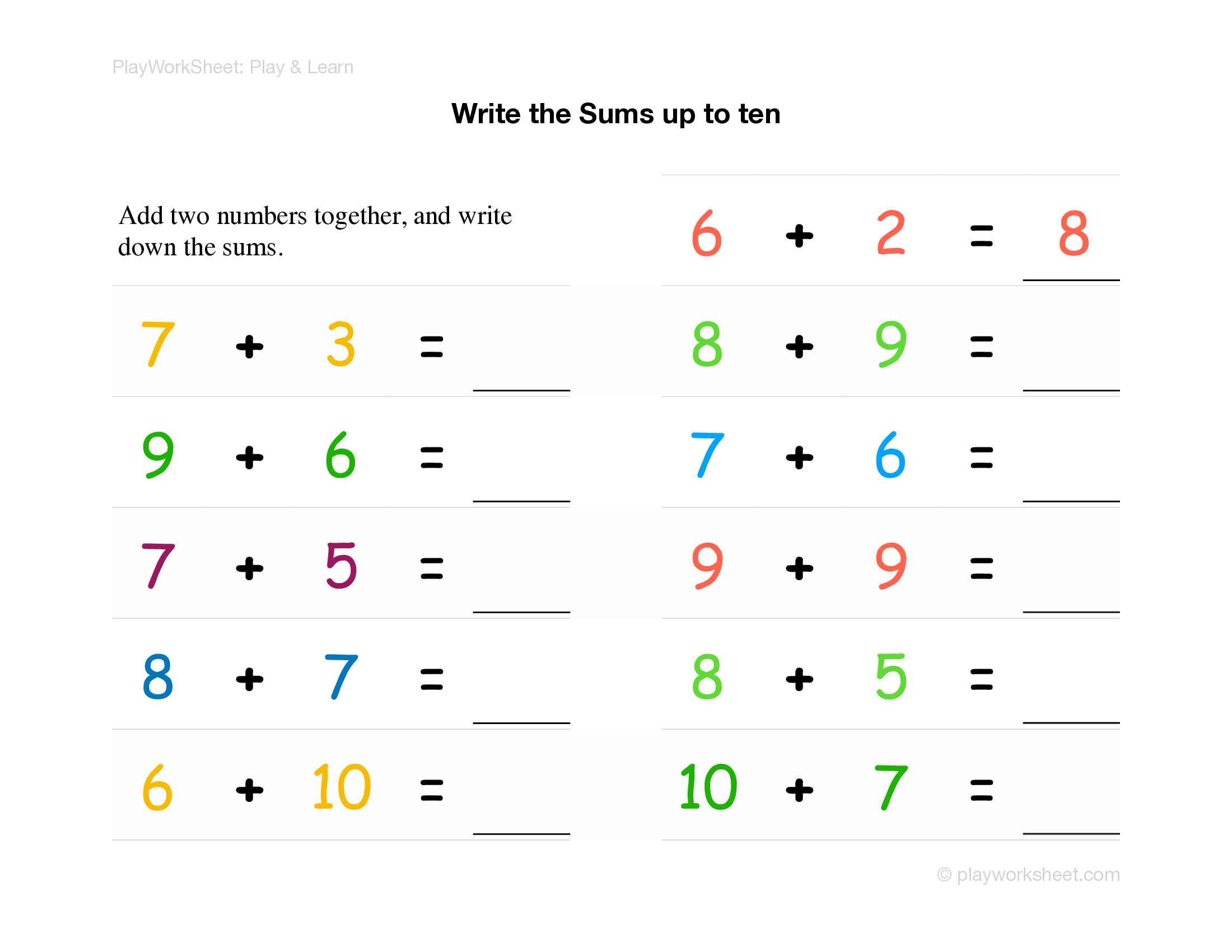 Adding Two Numbers up to 10 | Free Printables for Kids