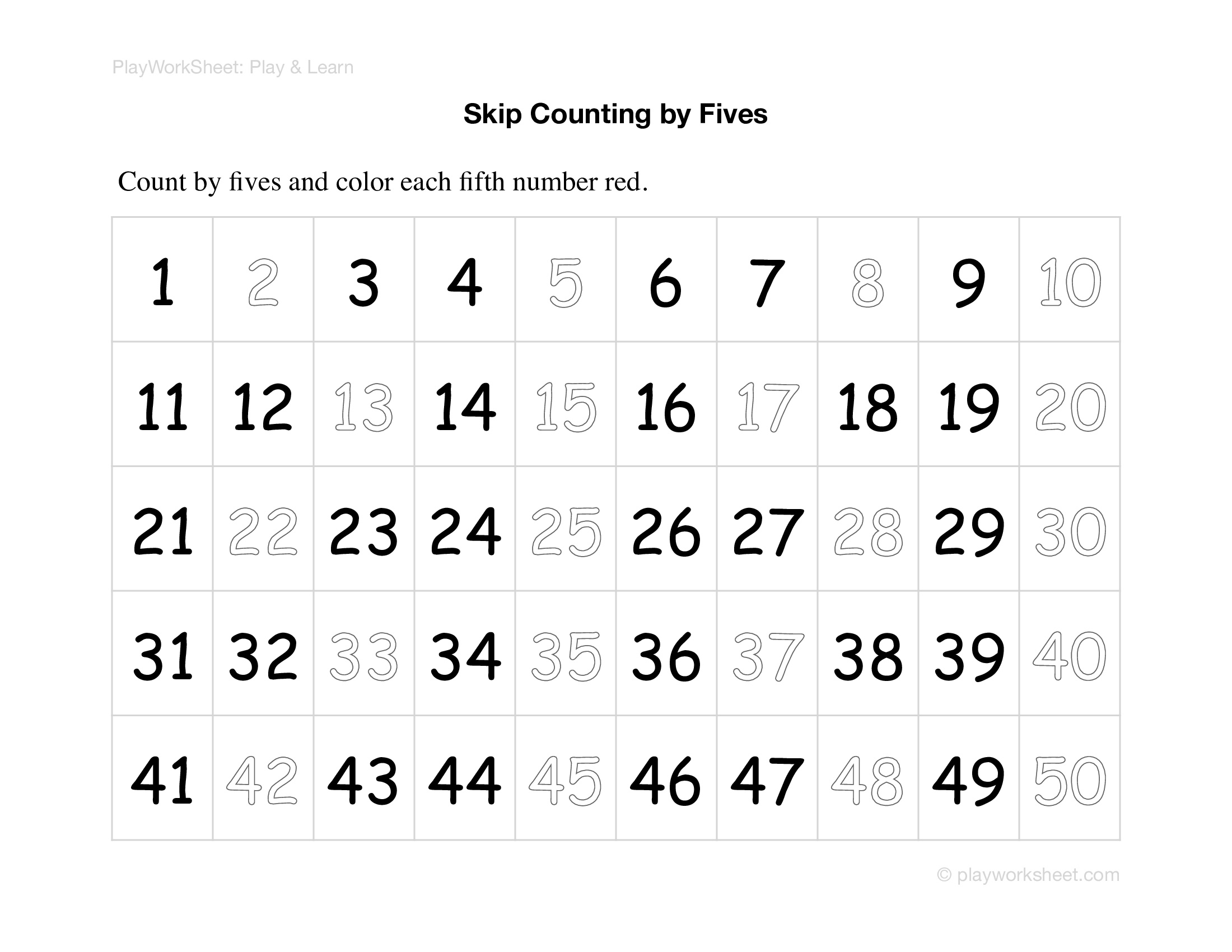 Identify and Color the Multiples of 5 | Free Printables for Kids