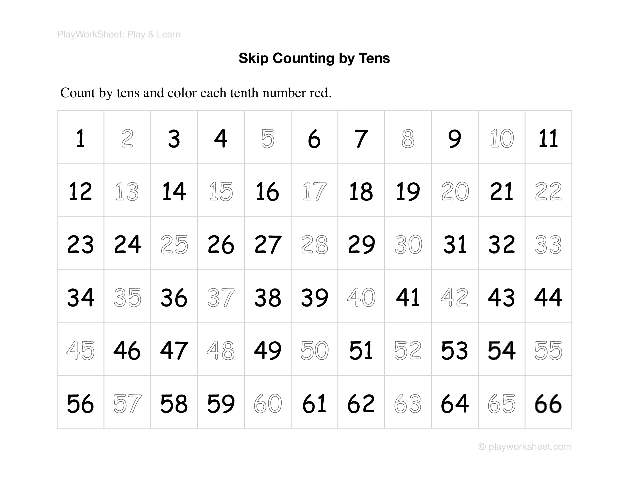 Identify and Color the Multiples of 10 | Free Printables for Kids