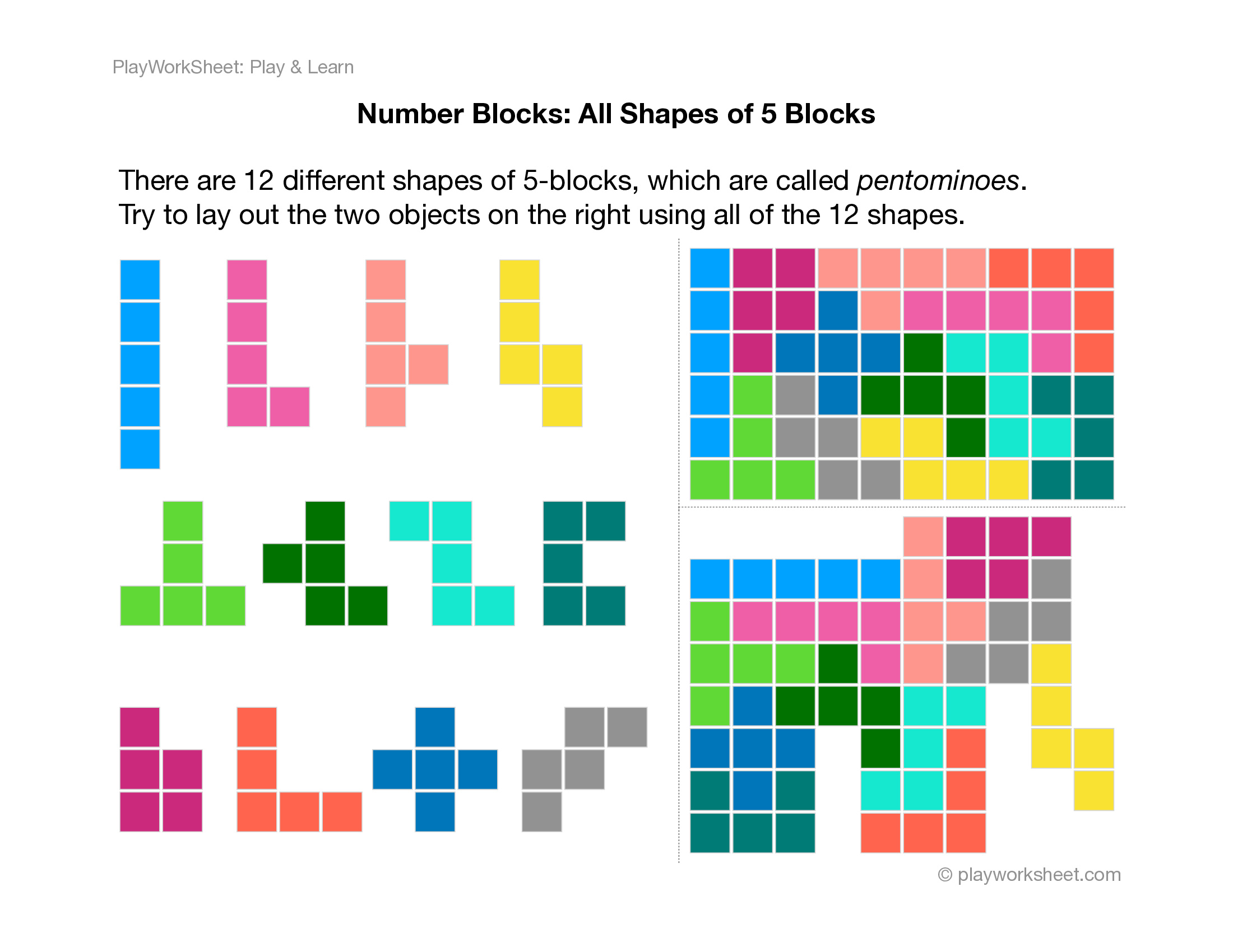 Number Blocks: All Shapes of 5 Blocks - Pentominoes | Free Printables ...