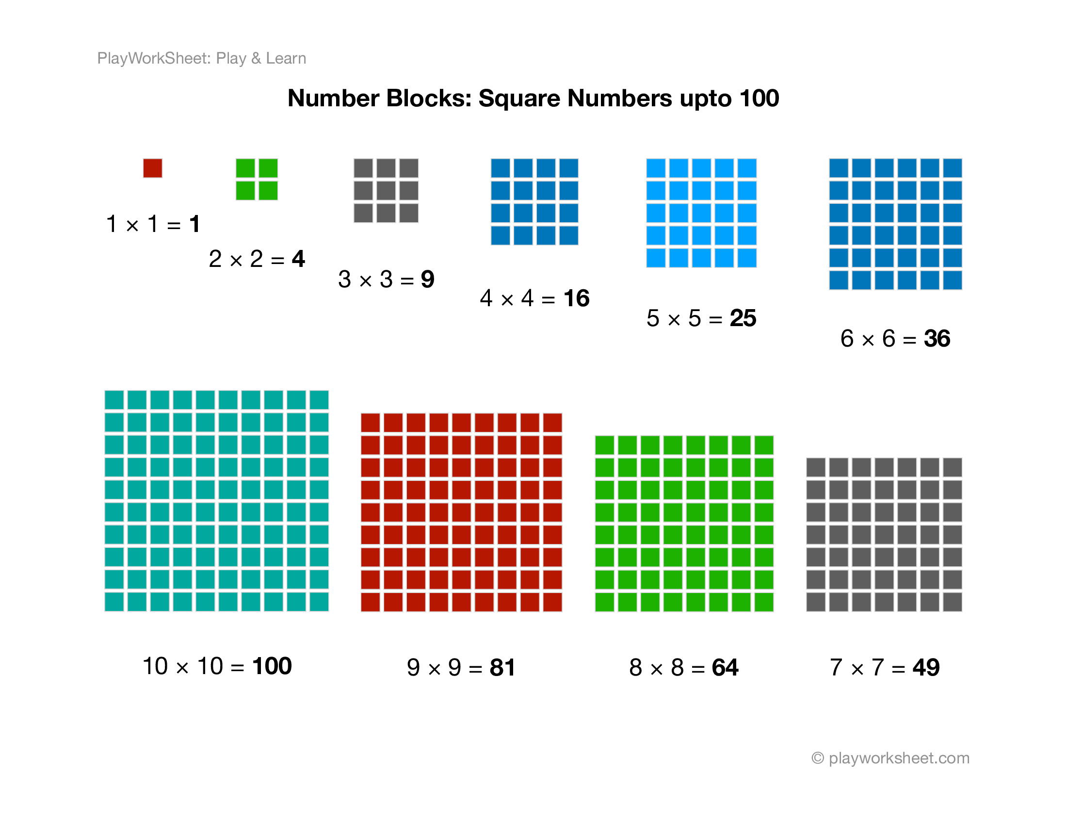 Number Blocks First Ten Square Numbers Free Printables For Kids