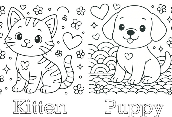 Kitten and Puppy Coloring Pages | Free Printables for Kids