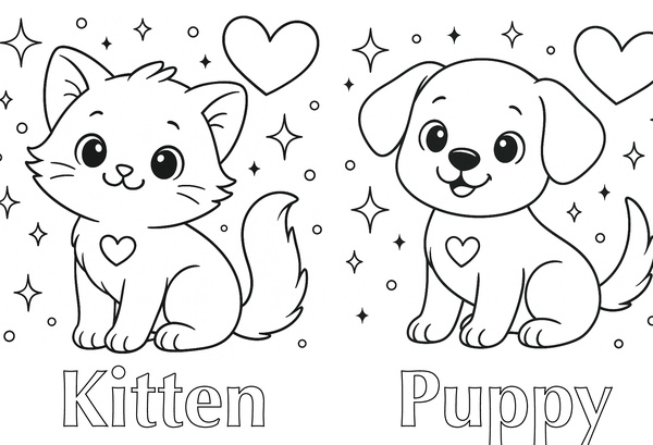 Kitten and Puppy Coloring Pages | Free Printables for Kids