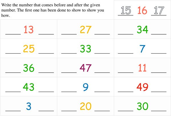 Write Numbers Before and After a Number Under 50 | Free Printables for Kids