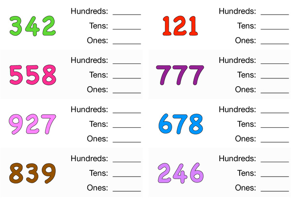 Write Place Values of Three-Digit Numbers | Free Printables for Kids