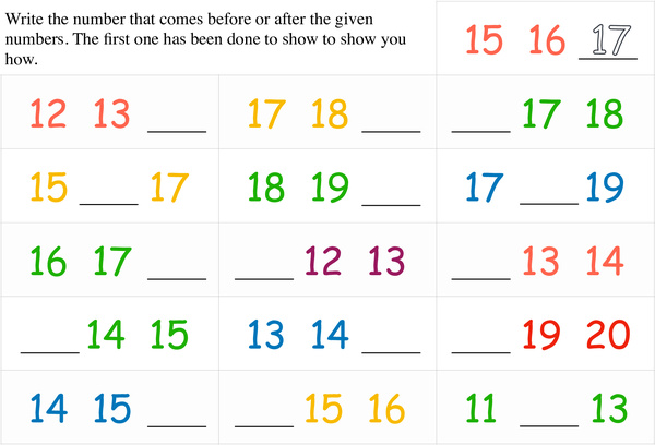 Filling in Missing Numbers Before or After the Given Numbers | Free ...