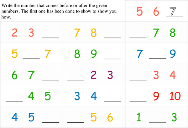 Filling in Missing Numbers Before or After the Given Numbers | Free ...