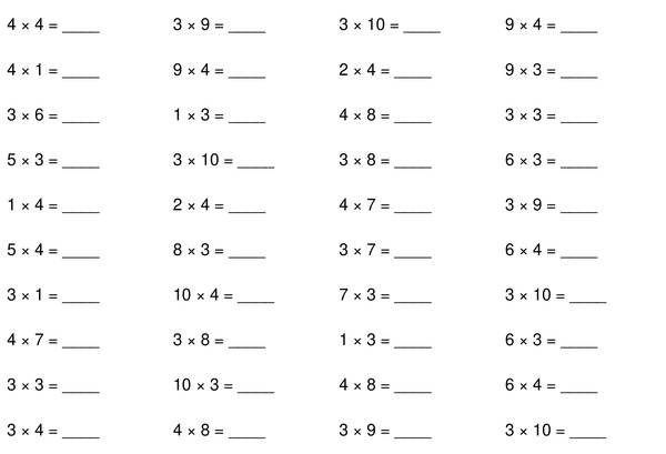 Basic Multiplication Facts Worksheet: Multiplying 3 and 4 | Free ...