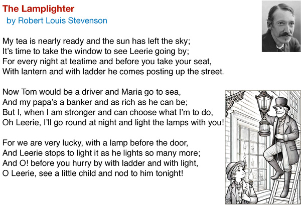 The Lamplighter by Robert Louis Stevenson | Free Printables for Kids