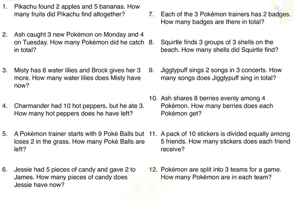 Pokémon Math Adventure: Word Problems | Free Printables for Kids