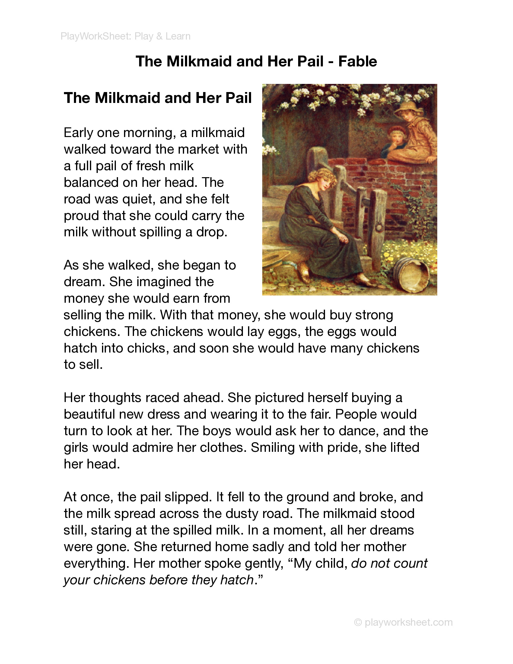 The Milkmaid and Her Pail - Fable | Free Printables for Kids