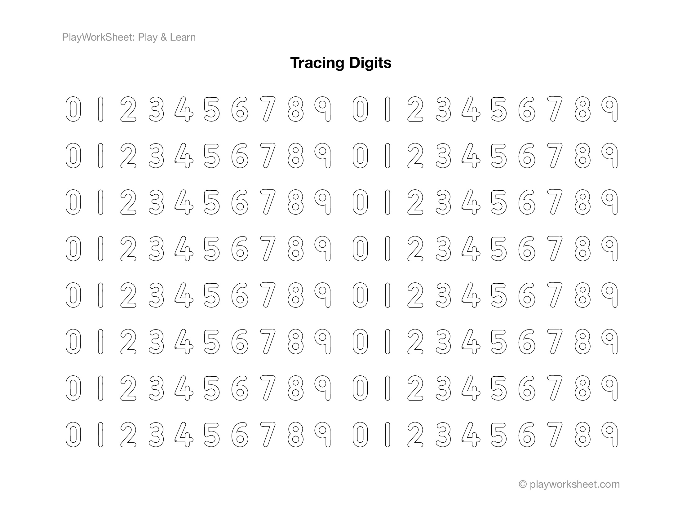 Digit Outlines Tracing Pages for Young Learners | Free Printables for Kids